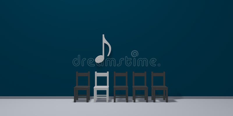 Music Note Symbol Over Row of Chairs Stock Illustration - Illustration ...