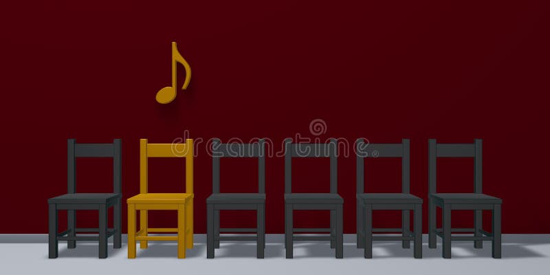 Music Note Symbol Over Row of Chairs Stock Illustration - Illustration ...