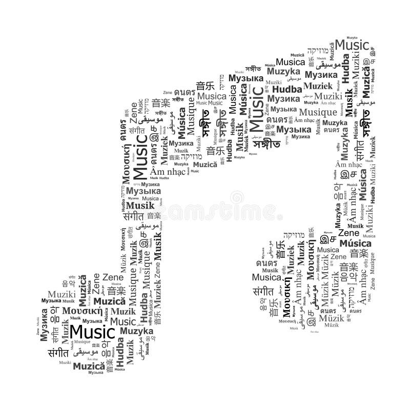 Music Note Word Cloud in Multilingual Typography Stock Illustration ...