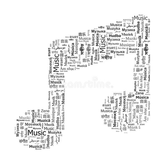 Music Note Word Cloud in Multilingual Typography Stock Illustration - Illustration of abstract ...