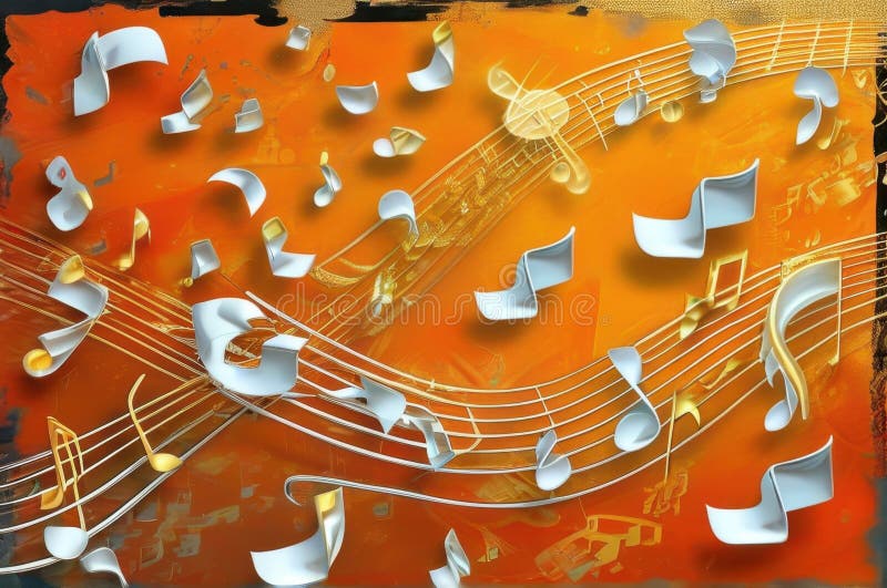 Music Notes in the Air with an Orange Background Stock Illustration ...