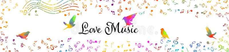 Music Notes and Birds Horizontal Frame Background. Vector Illustration ...