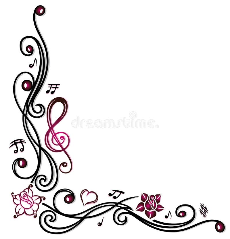 Music Notes, Clef and Flowers Stock Illustration - Illustration of ...