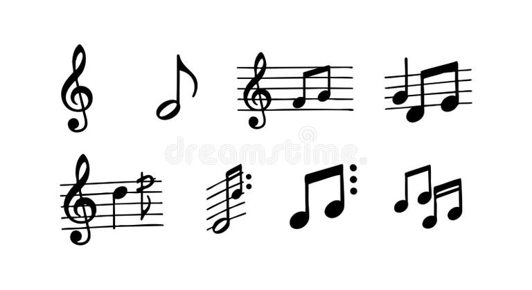 Music Notes Collection with Treble Clef and Various Eighth and Quarter ...