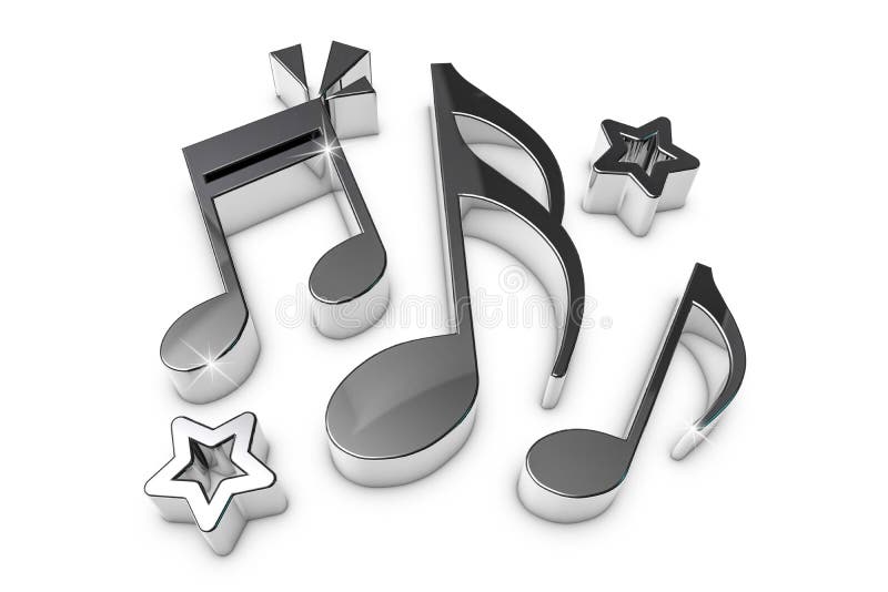 Music Notes Concept - Silver Metallic 3D Illustration Isolated on White ...