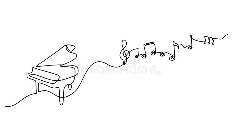 Music Notes Continuous Line Drawing with Piano Stock Illustration ...