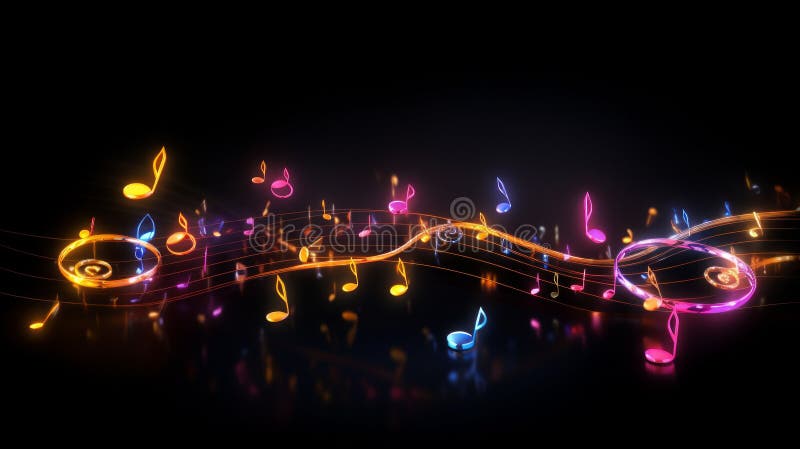 Music Notes on Dark Background, Neon Colors Effect. Neural Network Ai ...
