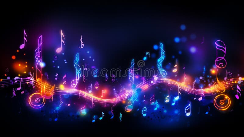 Music Notes on Dark Background, Neon Colors Effect. Neural Network Ai ...