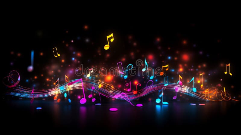 Music Notes on Dark Background, Neon Colors Effect. Neural Network Ai ...
