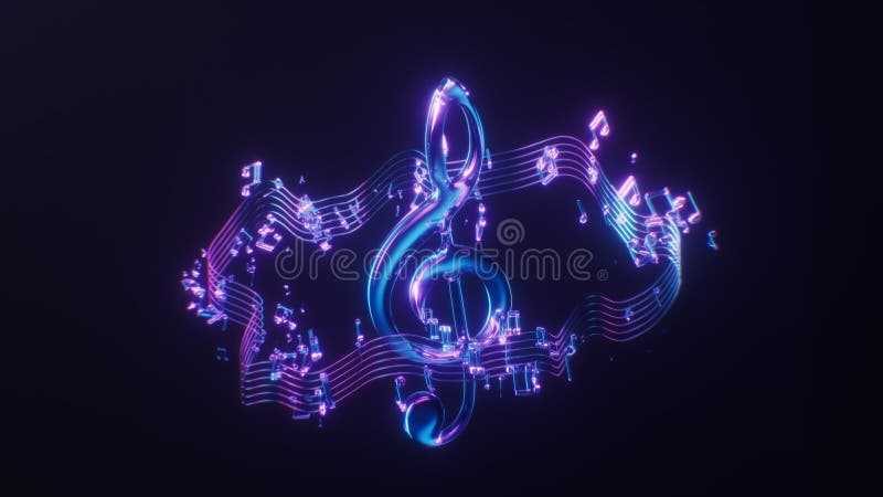 Music Notes with Dark Neon Light Effect, 3d Rendering Stock Footage ...