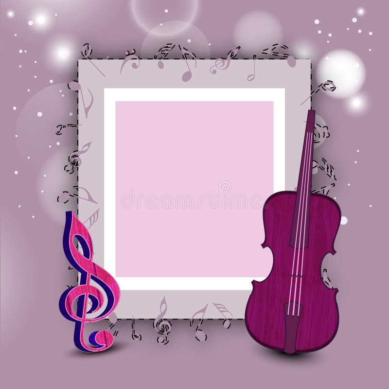 Music Notes Decorated Background with Guitar Instrument and Blank Stock ...