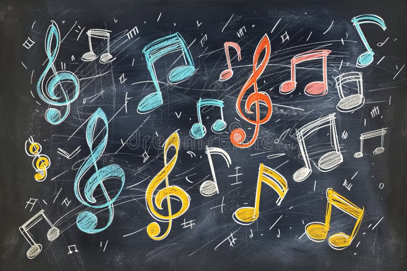 Music Notes Drawn with Chalk on a Blackboard. Generative AI. Stock ...