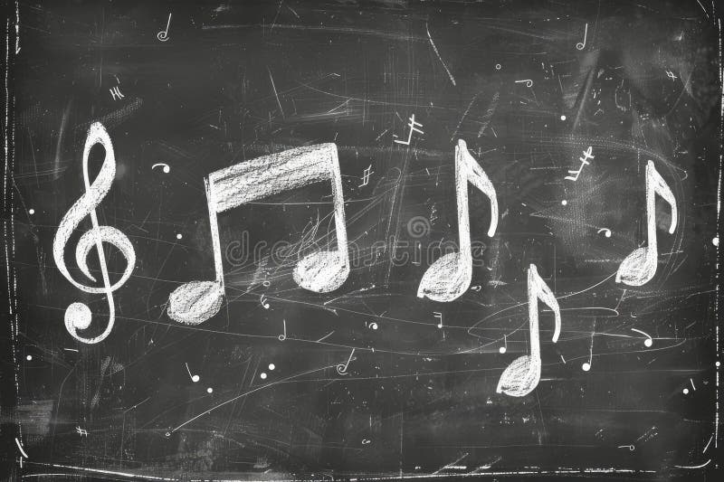 Music Notes Drawn with Chalk on a Blackboard. Generative AI. Stock ...