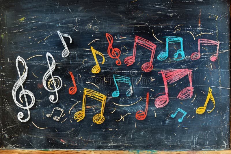 Music Notes Drawn with Chalk on a Blackboard. Generative AI. Stock ...