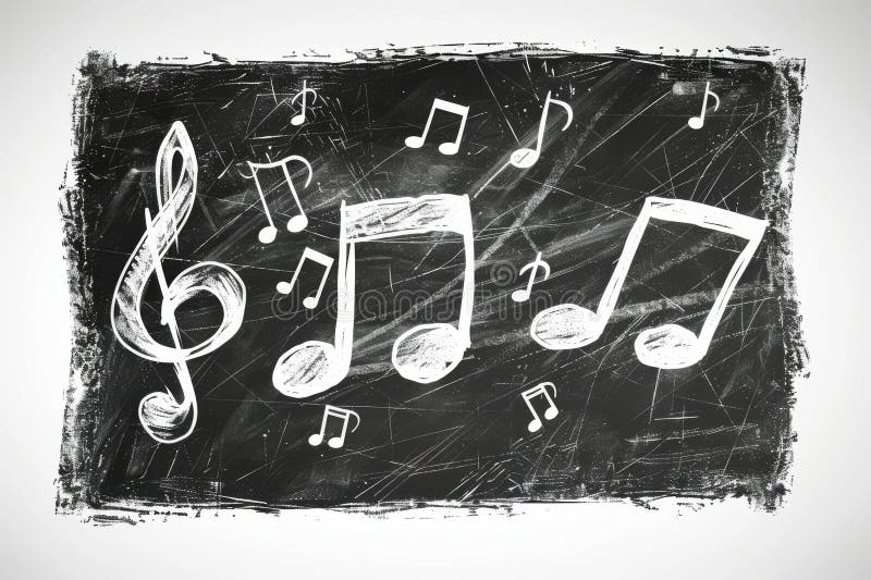 Music Notes Drawn with Chalk on a Blackboard. Generative AI. Stock ...