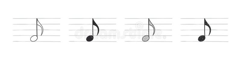 Music Notes. Eighth Note. Hand-drawn Musical Symbols in Various ...