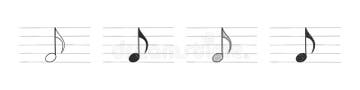 Music Notes. Eighth Note. Hand-drawn Musical Symbols in Various ...