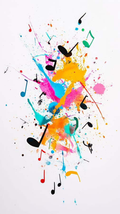 Music Notes Exploding with Colorful Splashes on White Background Stock ...