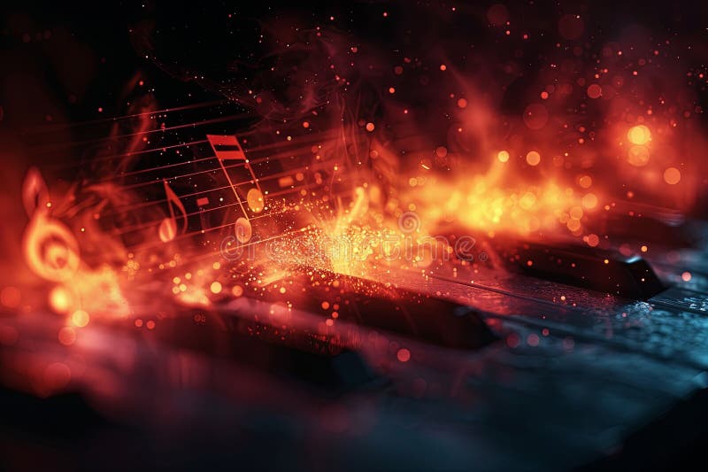 Music Notes Music on Flames Generative AI Stock Illustration ...
