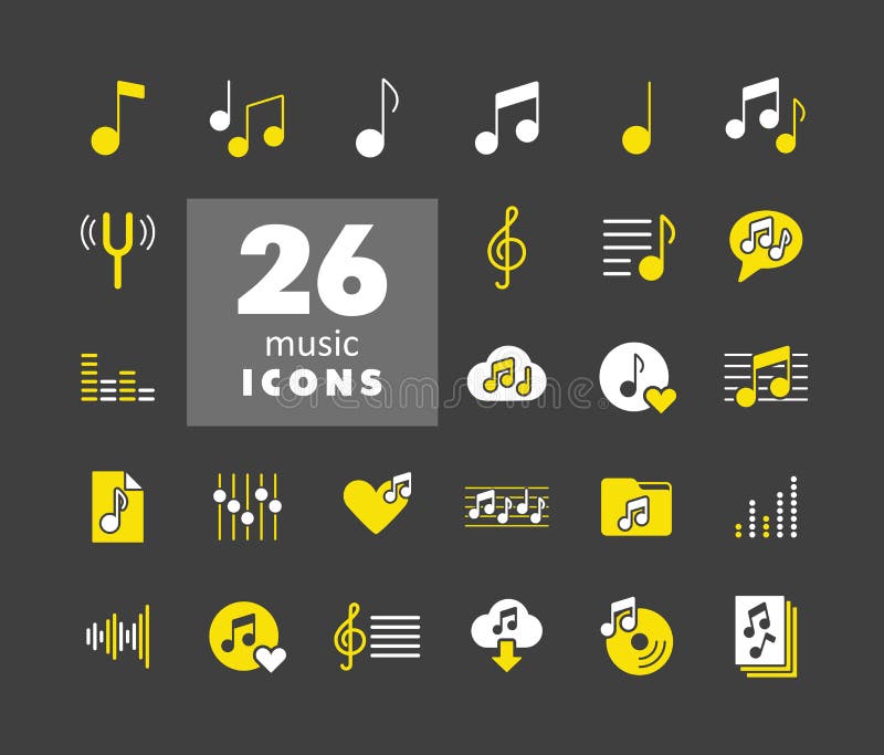 Music Notes Flat Vector Glyph Icons Set Stock Vector - Illustration of ...