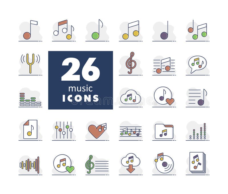 Music Notes Flat Vector Icons Set Stock Vector - Illustration of icon ...