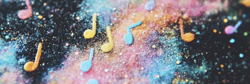 Music Notes Floating in Cosmic Colorful Dust Galaxy Stock Illustration ...