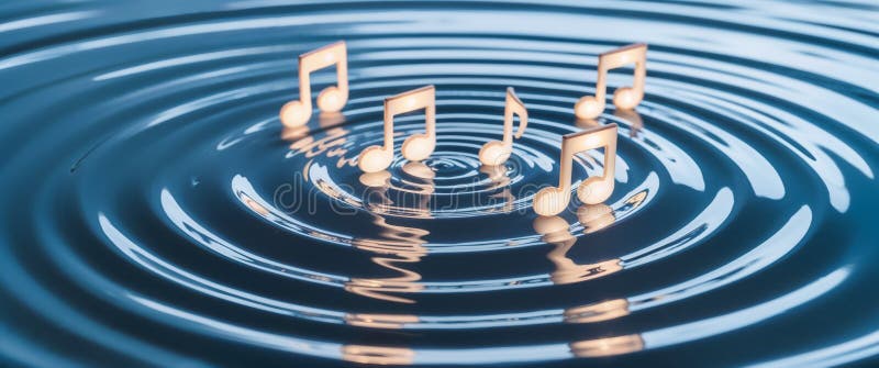 Music Notes Floating and Making Concentric Ripples on Water Surface ...