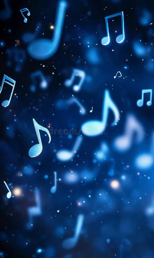 Music Notes Floating in a Sparkling Blue Background Stock Illustration ...