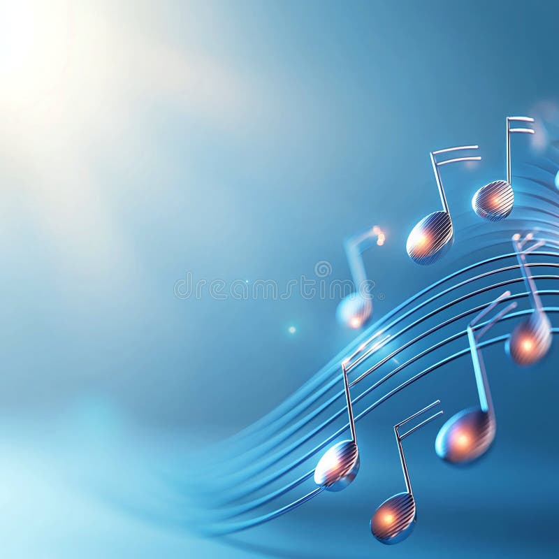 Music Notes Flow Gracefully on Blue Background Enhanced by Light ...