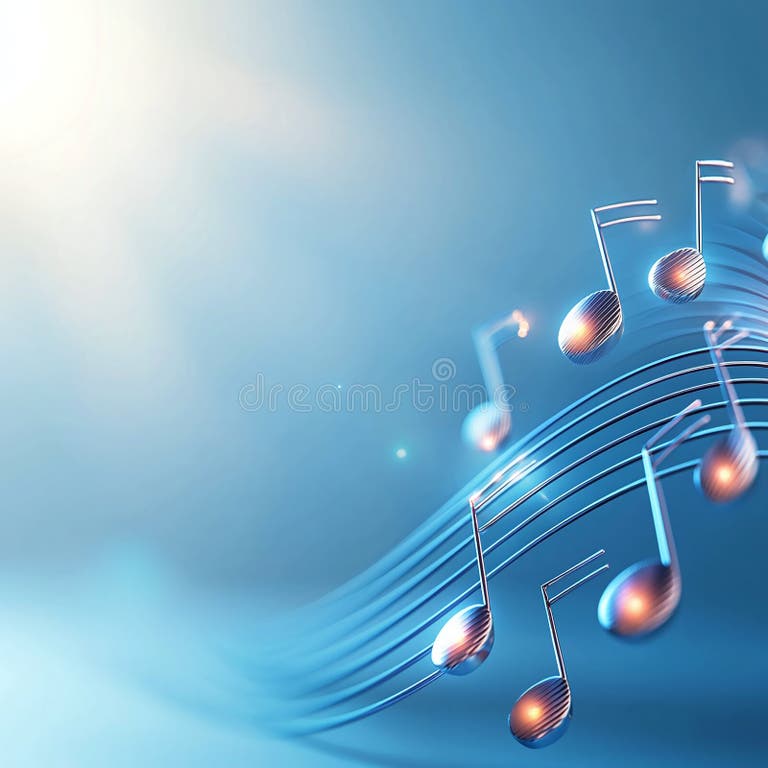 Music Notes Flow Gracefully on Blue Background Enhanced by Light ...