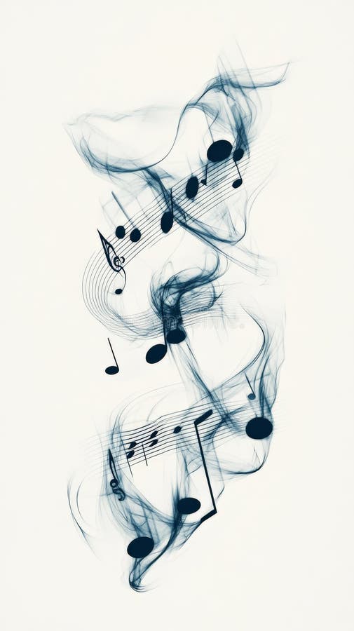 Music Notes Flowing with Abstract Smoke on White Background Stock Image ...