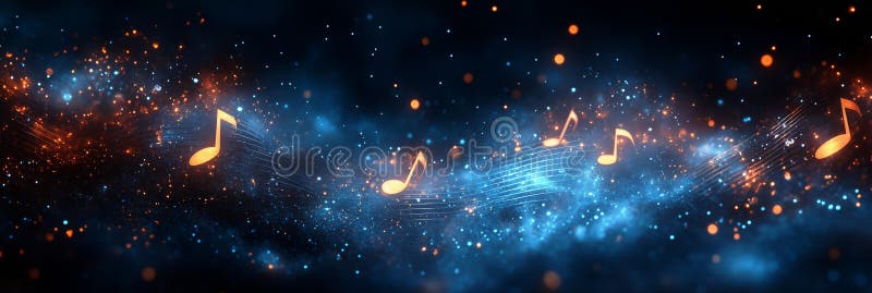 Music Notes Flowing on a Blue and Orange Nebula. Generated by AI Stock ...