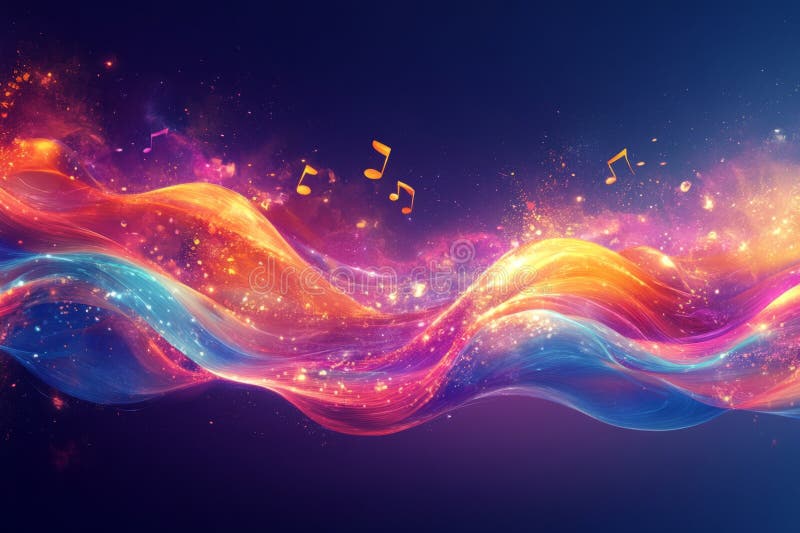Music Notes Flowing on a Colorful Abstract Wave Background, Creating a ...