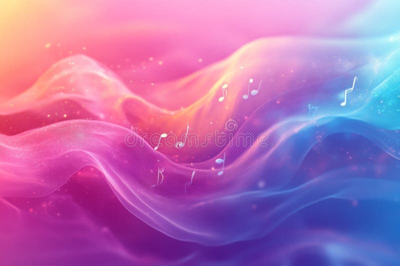 Music Notes Flowing on a Colorful Abstract Wave Background, Creating a ...