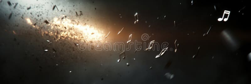 Music Notes Fly with Light Trail and Dark Background Stock Illustration ...