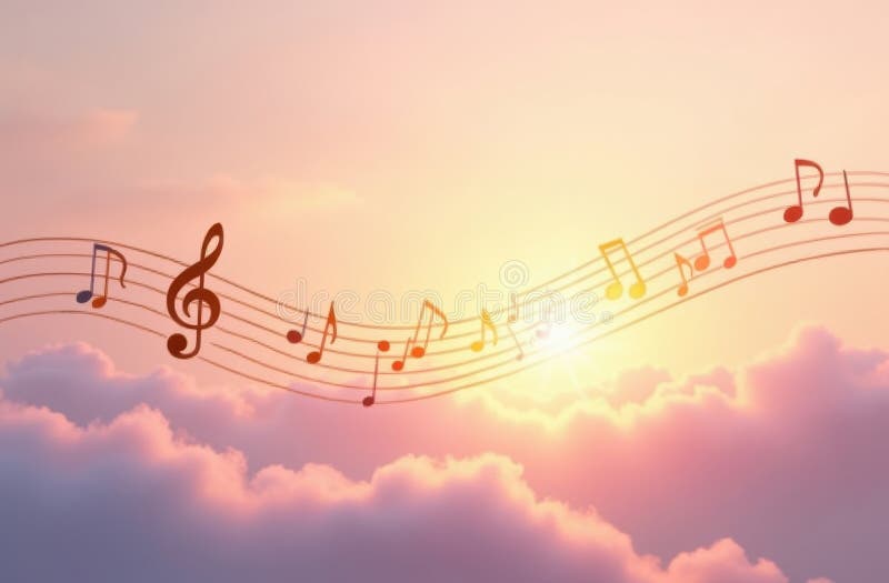 Music Notes Flying in a Red Sky at 22-10-2024 Stock Illustration ...