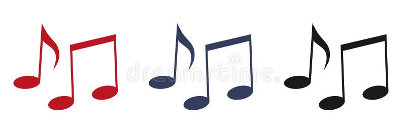 Music Notes Icons Set. Red, Blue, Black Icon on a White Background ...
