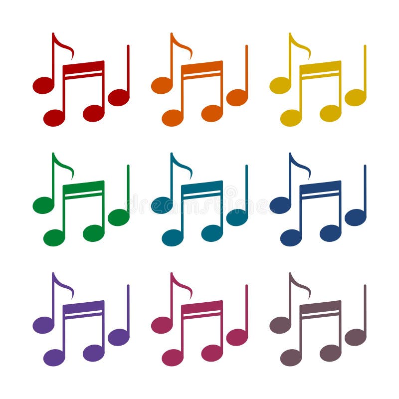 Musical Notes Color Icon Set Isolated on White Background Stock Vector ...
