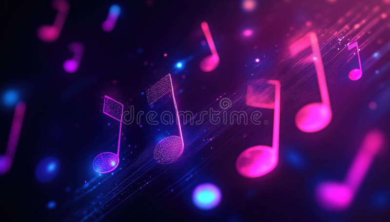 Music Notes Illuminated by Dark Neon Light Stock Image - Image of ...
