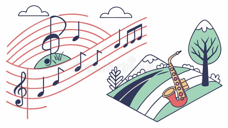Music Notes and Instruments in a Rural Landscape Illustration Vector ...