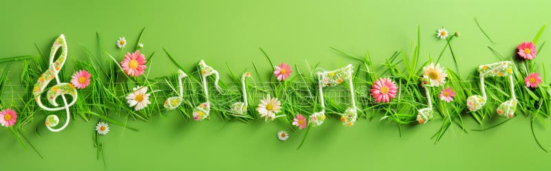 Music Notes Made of Grass and Flowers Stock Illustration - Illustration ...