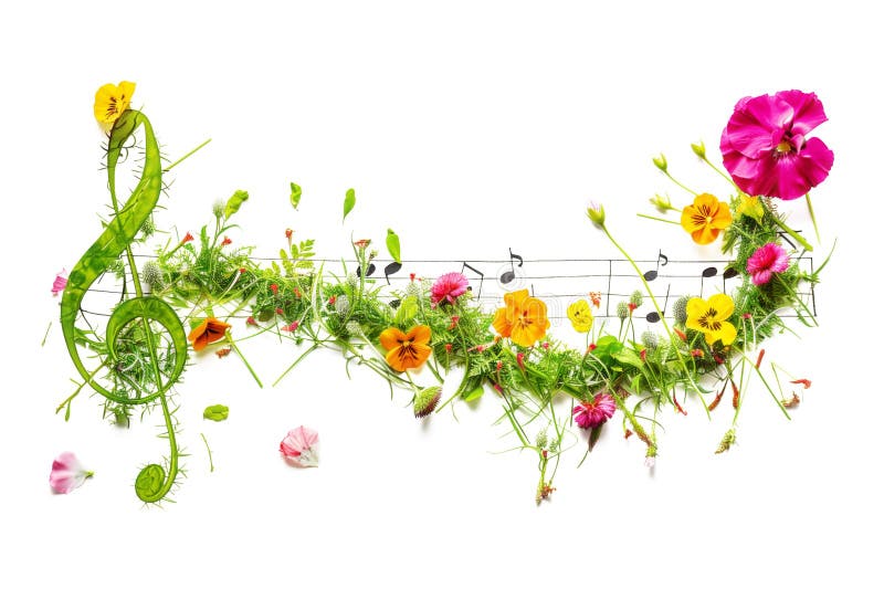Music Notes Made of Grass and Flowers Isolated Stock Illustration ...