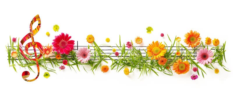 Music Notes Made of Grass and Flowers Isolated Stock Illustration ...