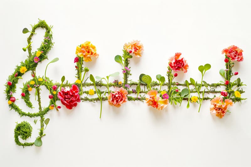 Music Notes Made of Grass and Flowers Stock Illustration - Illustration ...