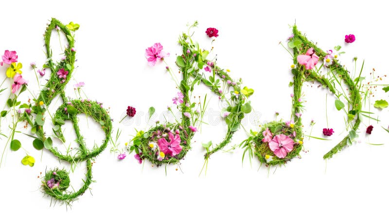 Music Notes Made of Grass and Flowers Stock Illustration - Illustration ...