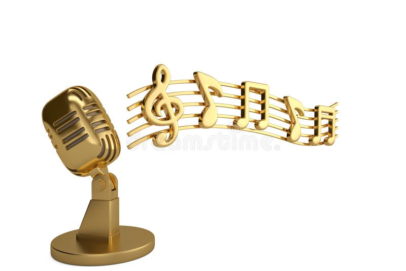 Microphone with Music Notes and Clef Stock Illustration - Illustration ...