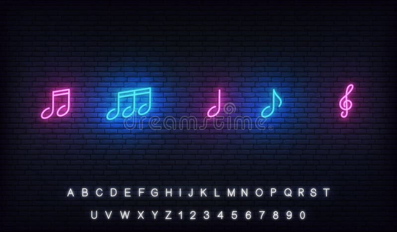 Music Notes Neon Template. Musical Notes Glowing Sign Stock Vector ...
