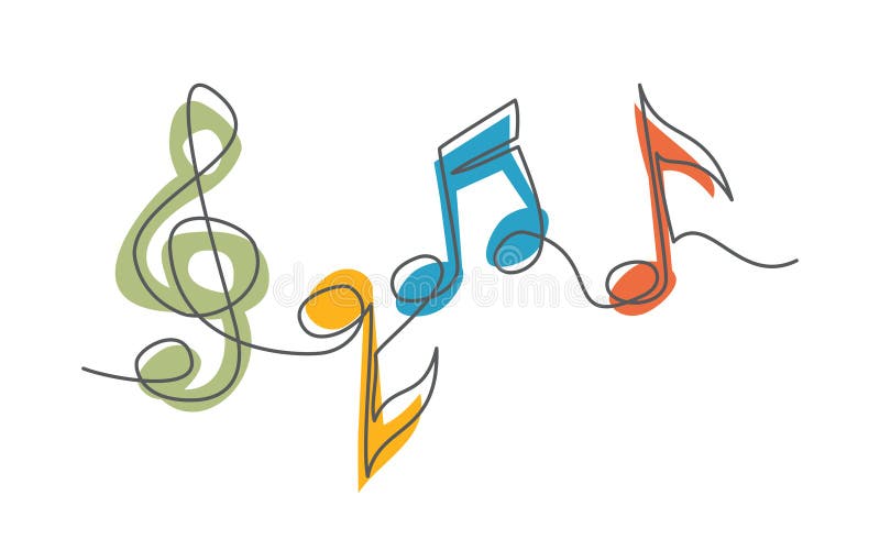 Music Notes One Line Drawing on White Background Stock Vector ...