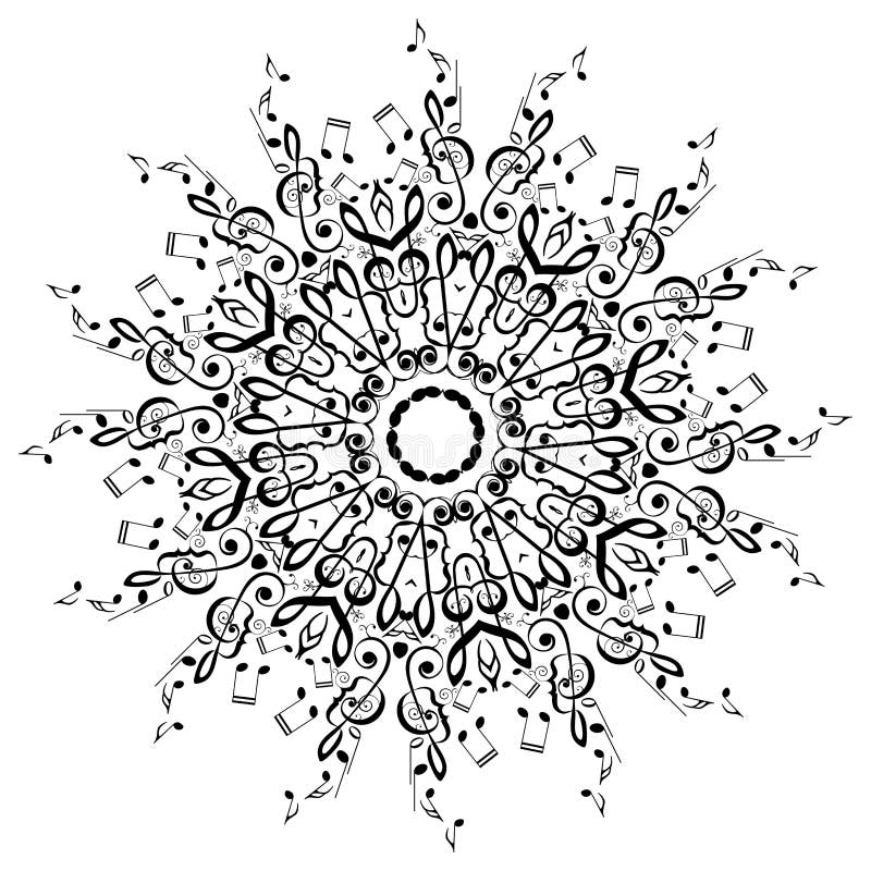 Music Notes Round Floral Ornament Stock Vector - Illustration of ...