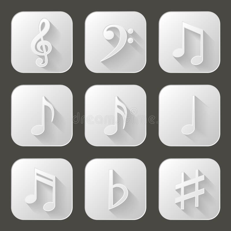 Music Notes. Set of Icons with Long Shadow Stock Vector - Illustration ...